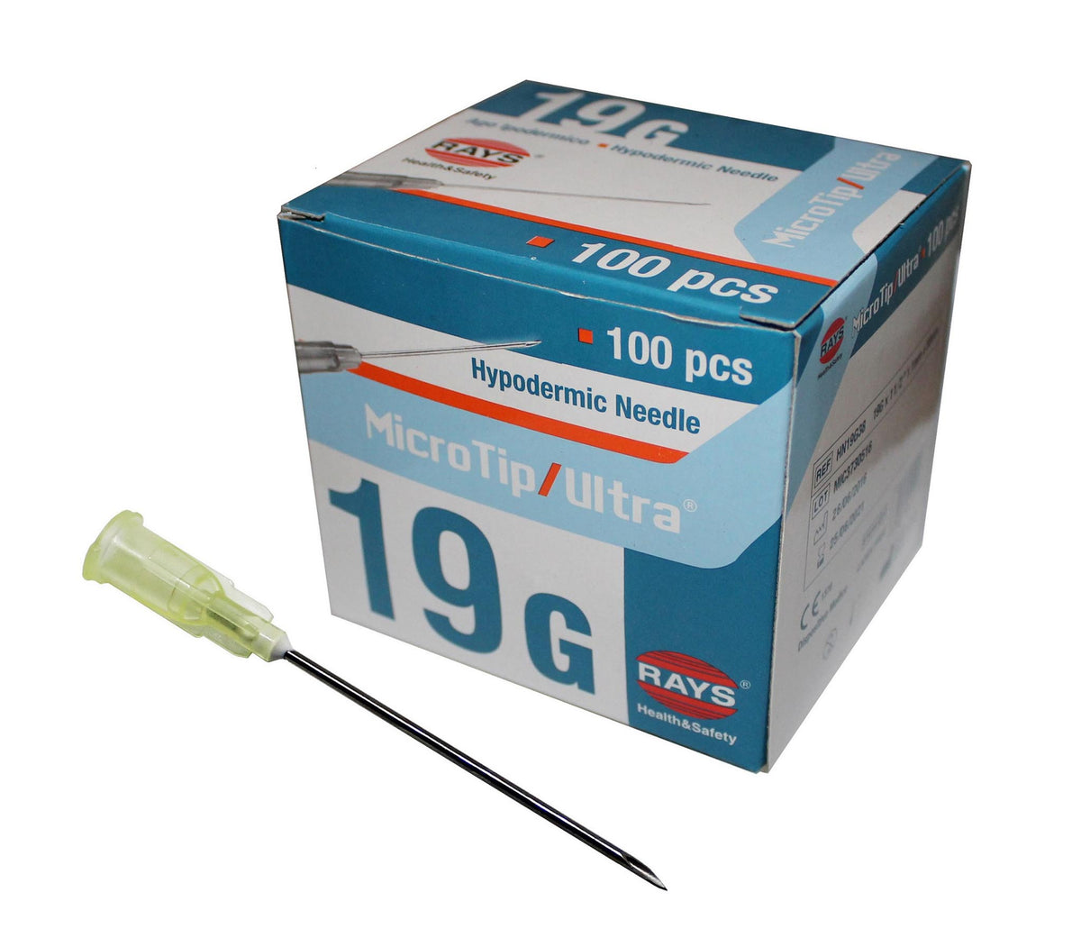 19G Hypodermic Needle (1.1mm x 38mm) Ivory 19G x 1, 1/2" inch Rays Mic ...