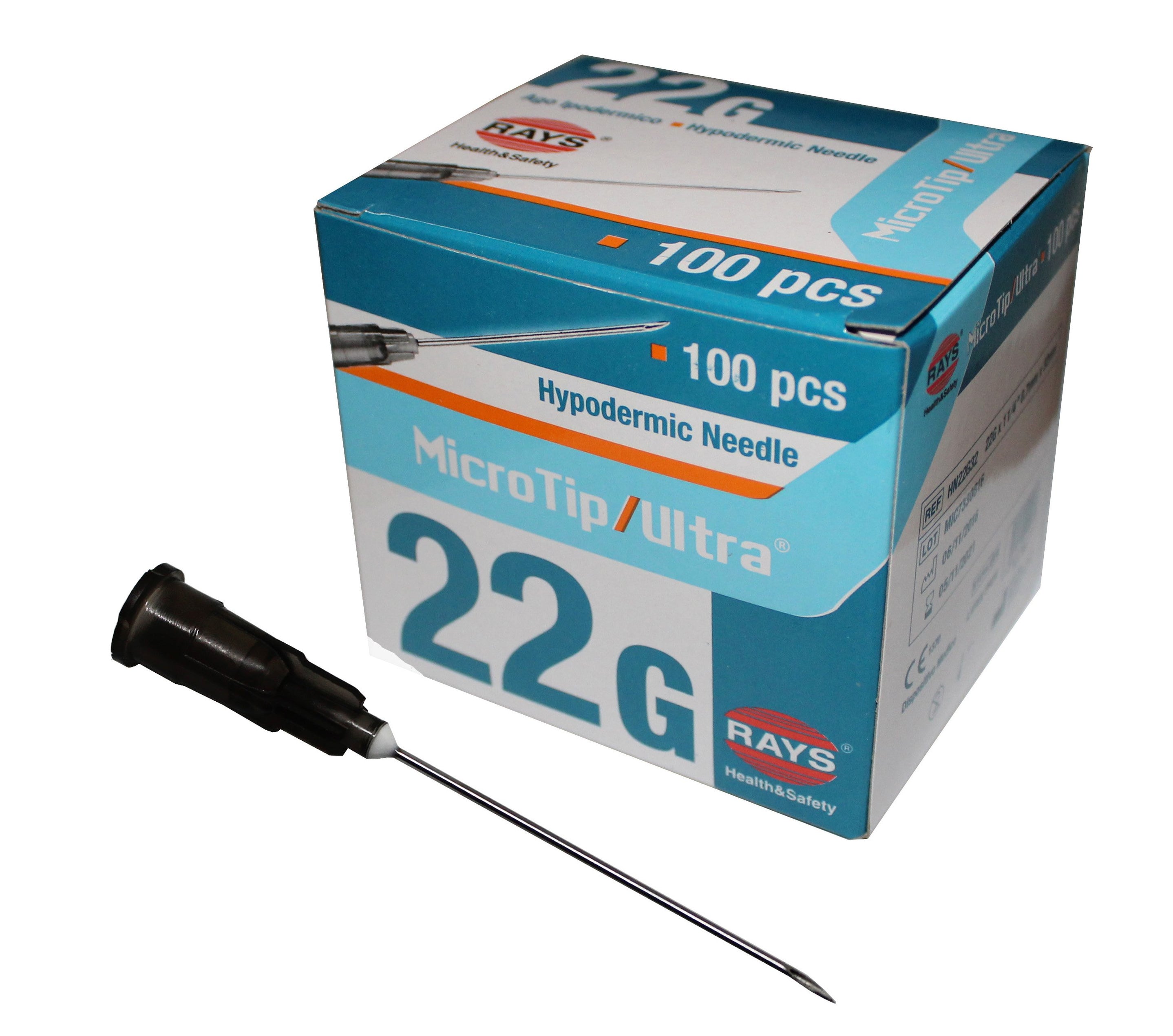 22G Hypodermic Needle (0.7mm x 32mm) (Black 22G x 1, 1/4" inch) Rays M — RayMed